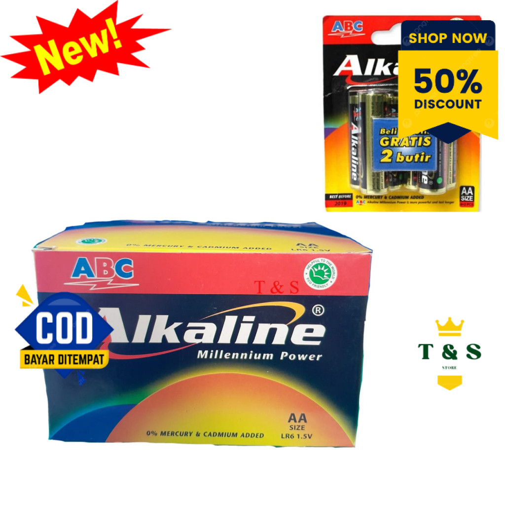 Jual BATERAI ABC ALKALINE AA BATERAI A2 LR 6 ISI 4+2 (12 HANGER= 72BIJI ...