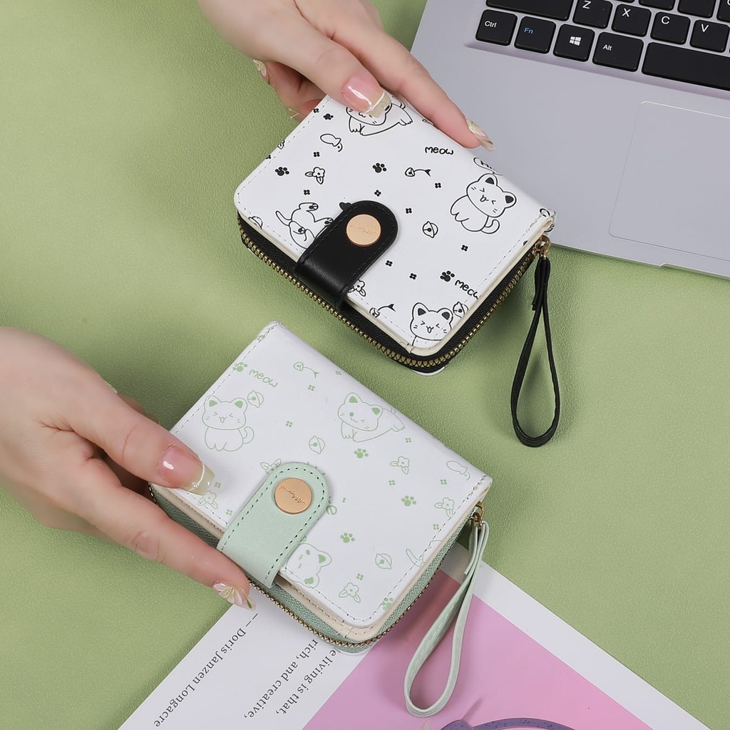 Jual Dompet Lipat Wallet Koin Wanita Motif Kucing Meow Cute ...