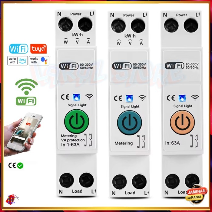 Jual MCB 1 Phase 63 A Din Rail Listrik Otomatis 300 V Smart WiFi kWh ...