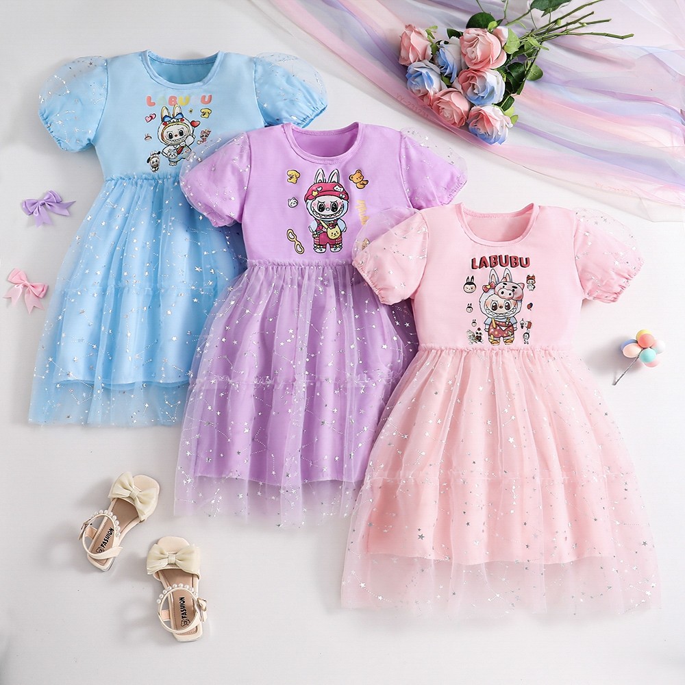 Jual HONEY 2-11 Tahun Labubu Dress Anak Perempuan New Nets Rok Putri ...