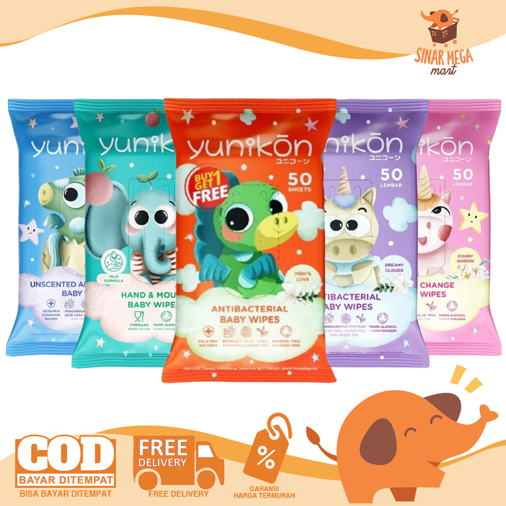 Jual YUNIKON Antibacterial Baby Wipes 50 Lembar Buy 1 Get 1 - Tissue ...