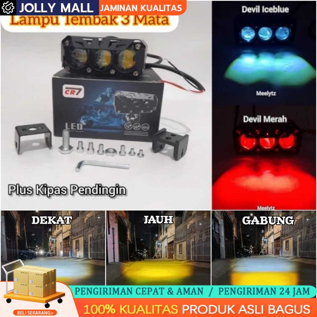 Jual Lampu Tembak LED Laser 3 Mata CR7 White Lens Bahan Full Alumunium ...