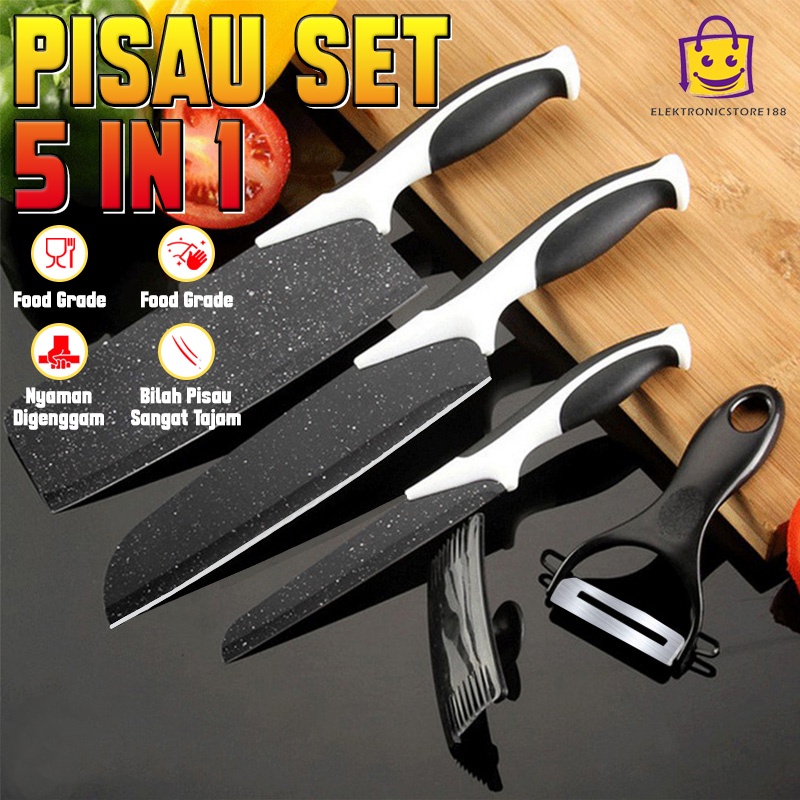 Jual (E.S) Pisau Dapur Set 5 in 1 Kitchen Knife Set Stainless Steel ...