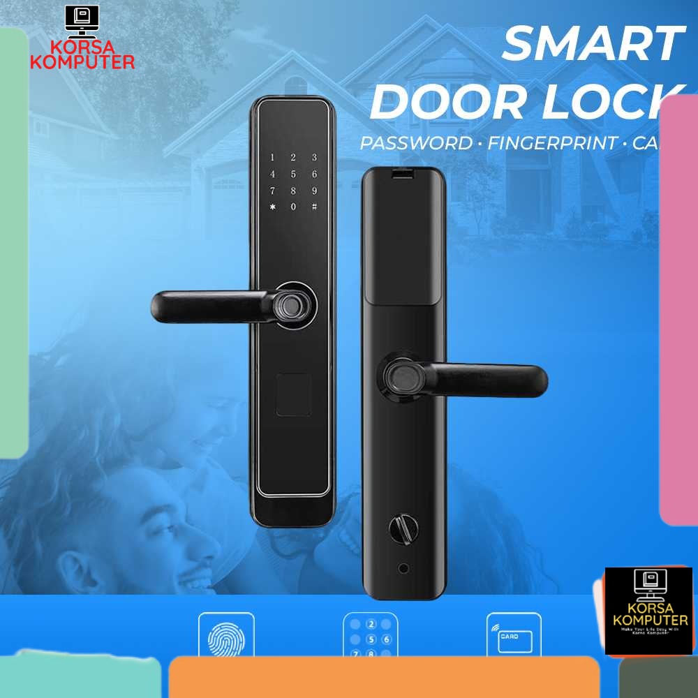 Jual Smart Door Lock Password Fingerprint Card Handle Pintu Password Security Kunci Pintu ...