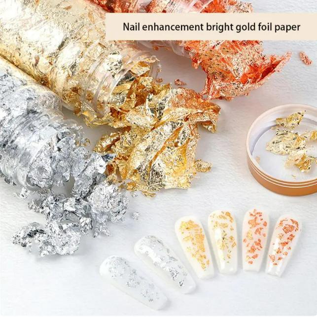 Jual Nail Art Foil paper Leaf Bottle Gold Silver Flakes Chunky Glitter ...