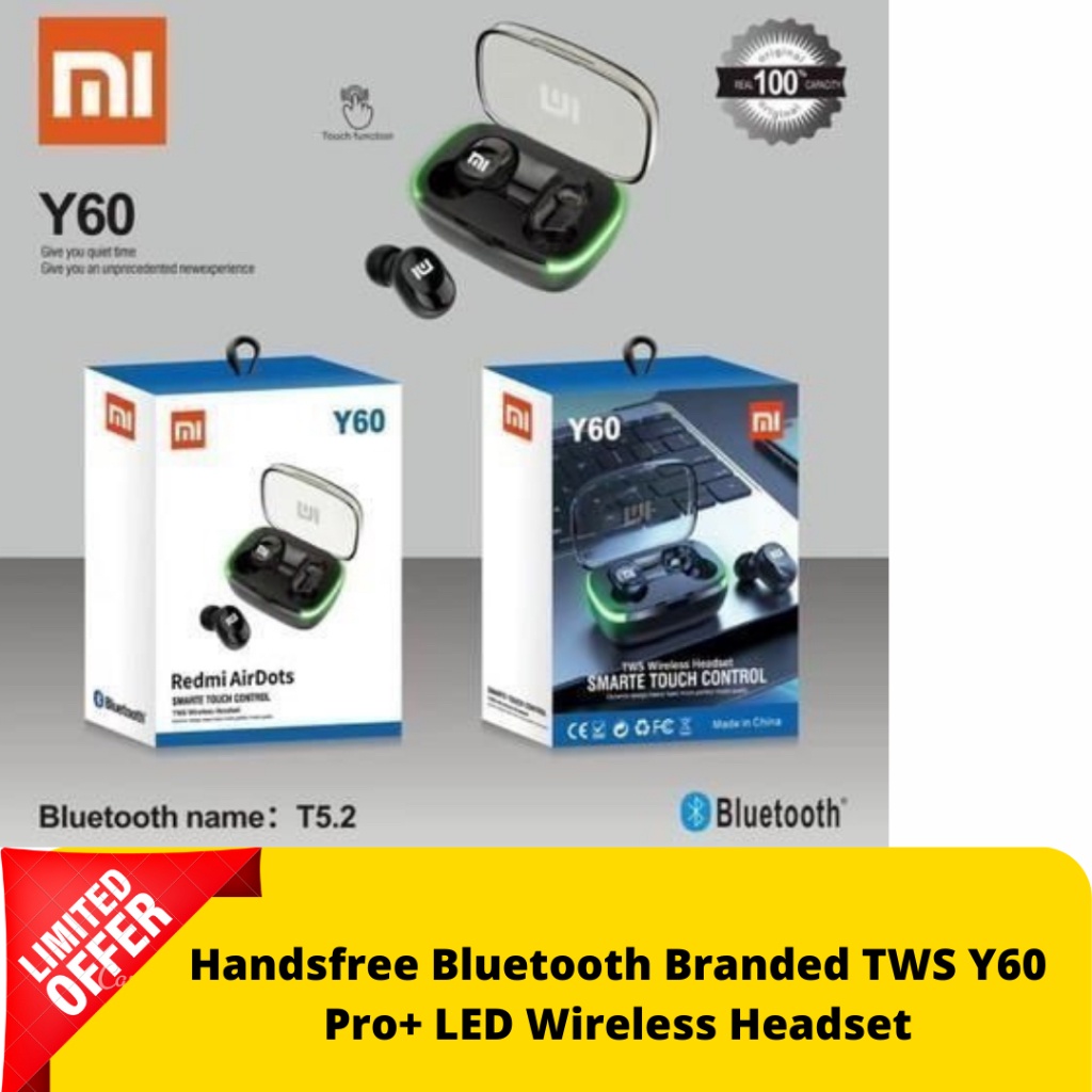 Jual WA! Handsfree Bluetooth Branded TWS Y60 Pro+ LED Wireless Headset ...