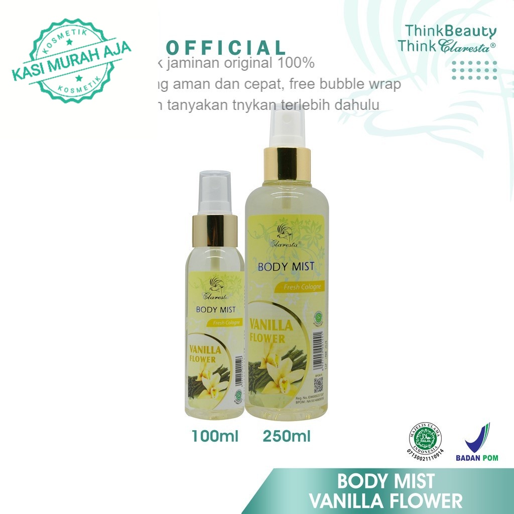 Jual Claresta Body Mist Vanilla Flower Fresh Cologne 100/250 ml ...