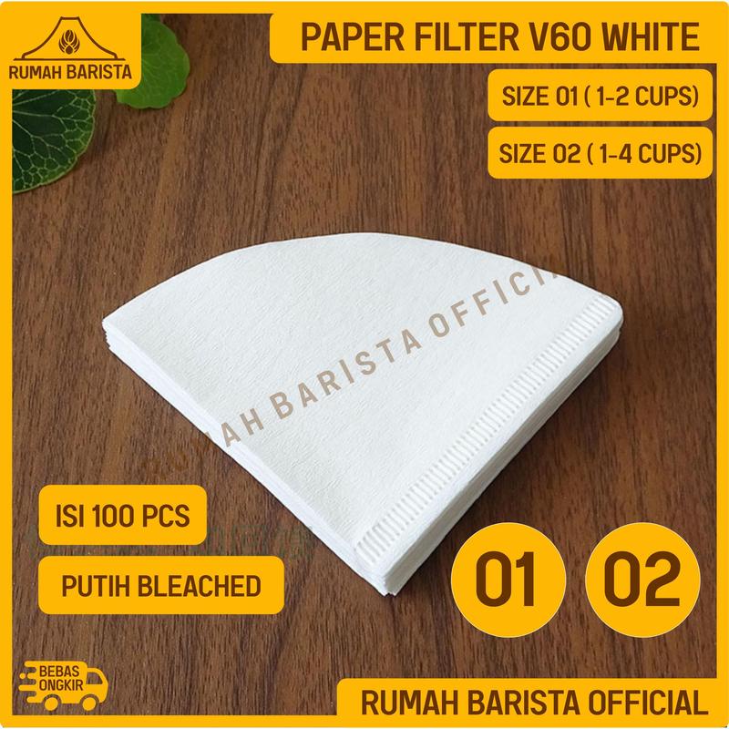 Jual Paper Filter V60 01 & 02 Isi 100 Lembar Putih Bleached 1-2 CUPS ...
