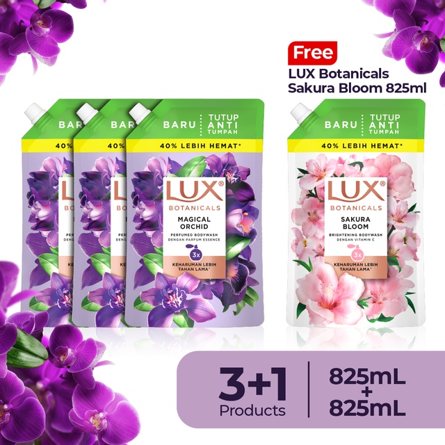 Jual Buy 3 Lux Magical Orchid 825ml FREE Lux Sakura Bloom 825ml | Shopee Indonesia