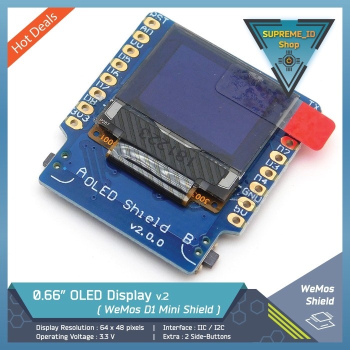 Jual 0.66" IIC I2C OLED LCD Display Wemos D1 mini Shield v.2.0 + 2 ...