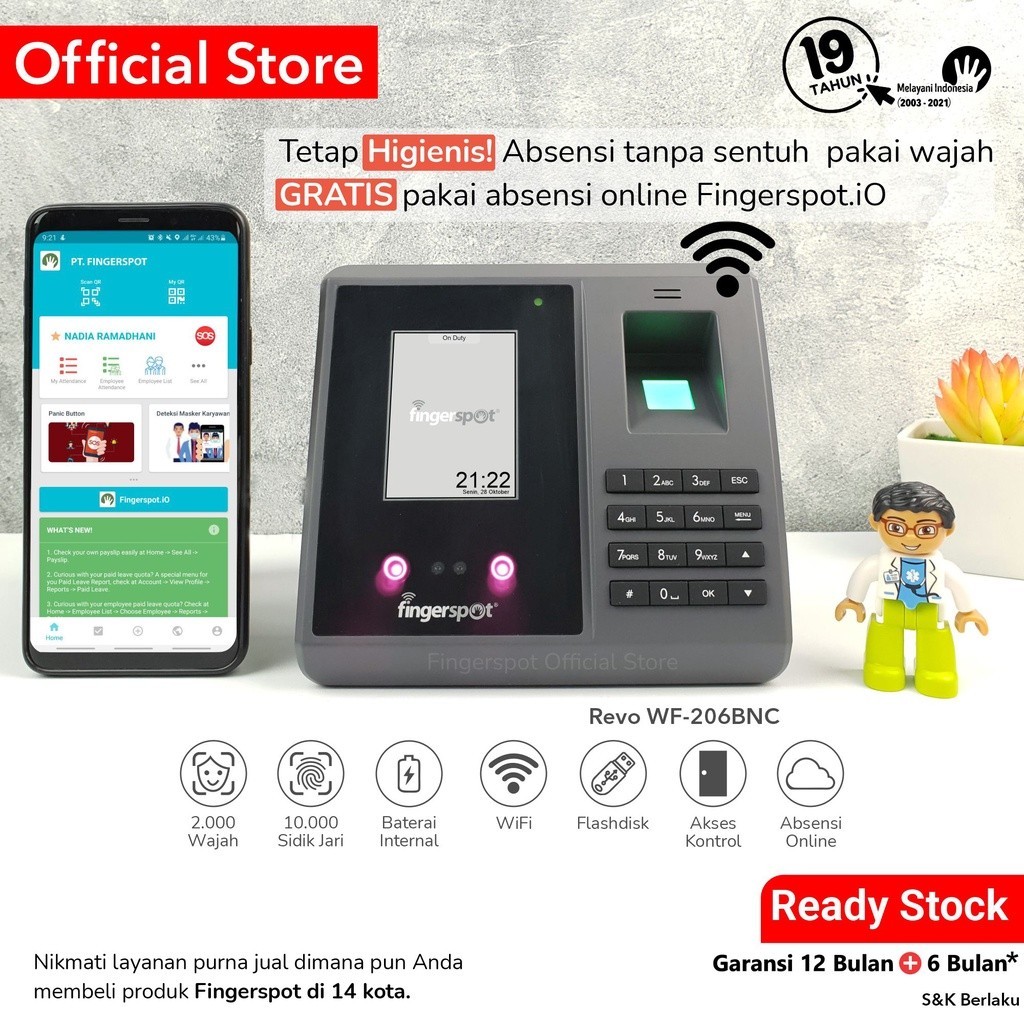 Jual Mesin Absensi Wajah Sidik Jari Fingerprint WiFi - Fingerspot Revo WF 206 BNC - Akses ...