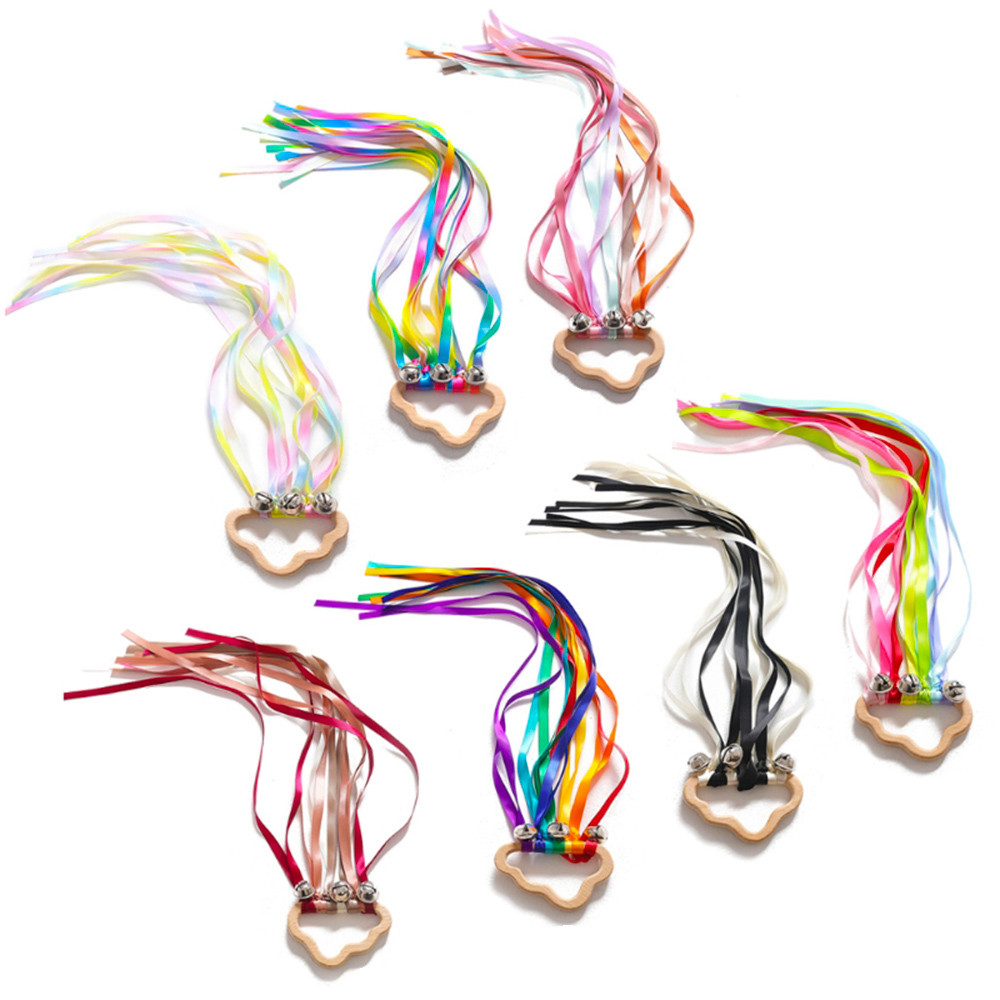 Jual Rainbow Hand Ribbon Kite Jingle Bells Wind Wand Dance Streamer ...