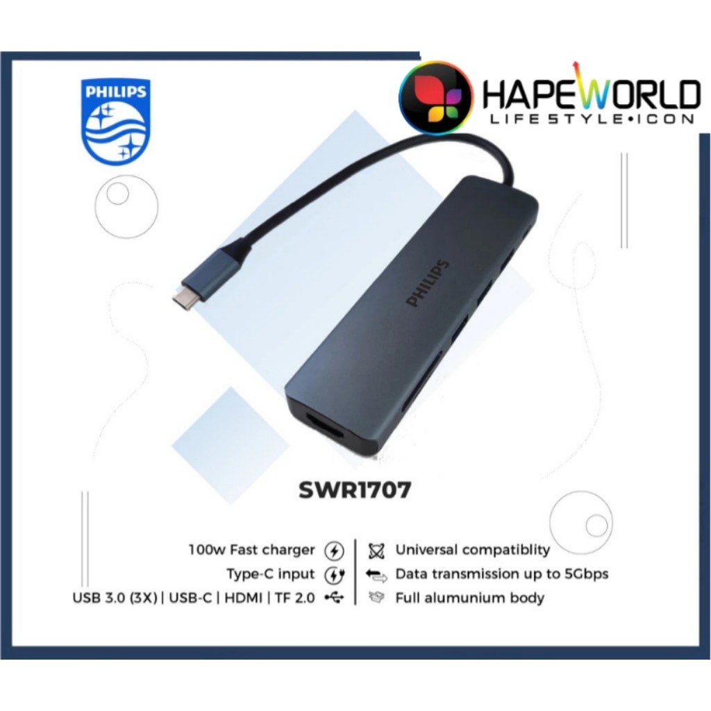 Jual Philips SWR1707 USB C Hub Converter 7 Port - Type-C Hub | Shopee ...