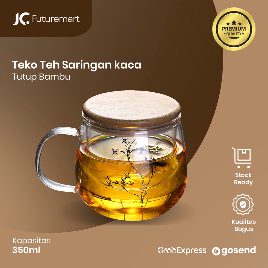 Jual Tea pot glass infuser teko teh saringan kaca 350ml tutup bambu ...