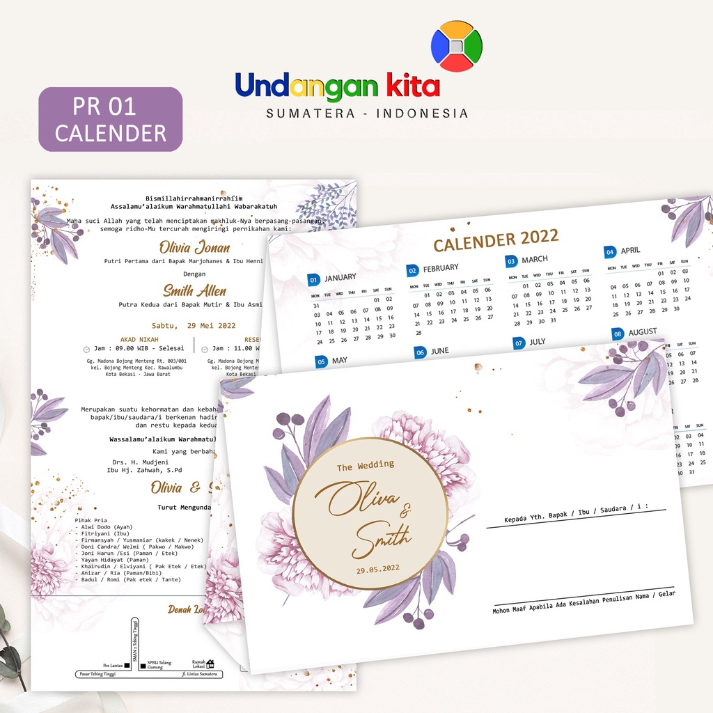 Jual Undangan Pernikahan Kalender Jasmine Full Color, Elegan, Tebal ...
