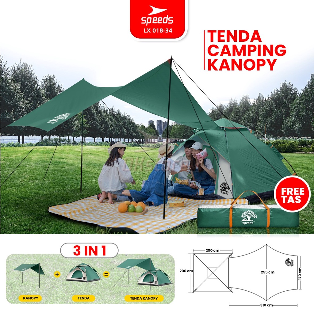 Jual SPEEDS Tenda Camping 3in1 Kanopi Mendaki Gunung Anti Panas Tent ...