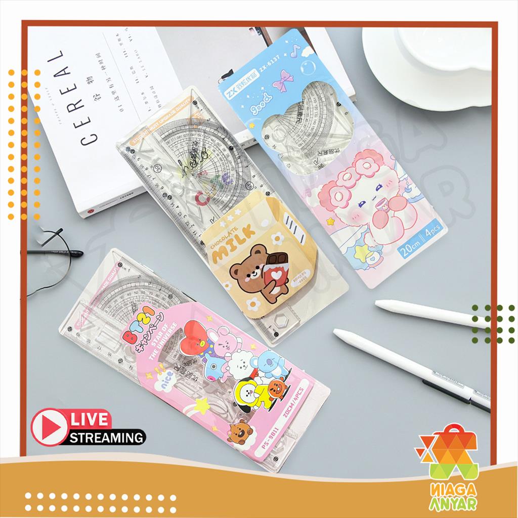 Jual NAS Penggaris Set Isi 4 Pcs / Ruler Fancy Garisan Plastik Set 4 in ...