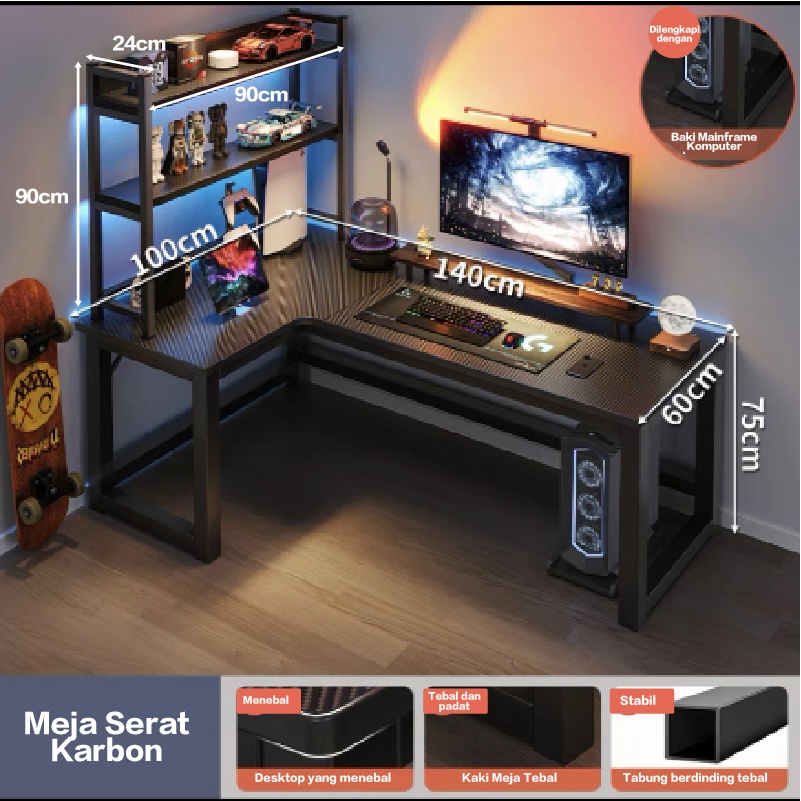 Jual L Shaped Meja Komputer Serat Karbon / Meja Komputer Minimalis ...
