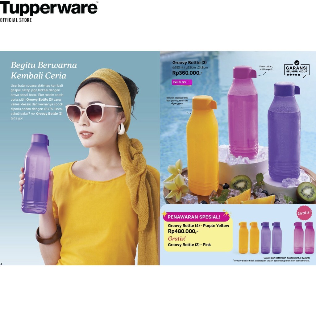 Jual TUPPERWARE BOTOL MINUM TUMBLR PLASTIK GROOVY BOTTLE 750ML WARNA ...