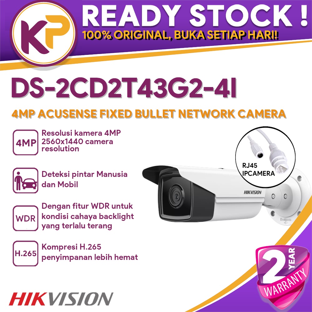 Jual HIKVISION DS-2CD2T43G2-4I 4MP ACUSENSE FIXED BULLET NETWORK CAMERA | Shopee Indonesia