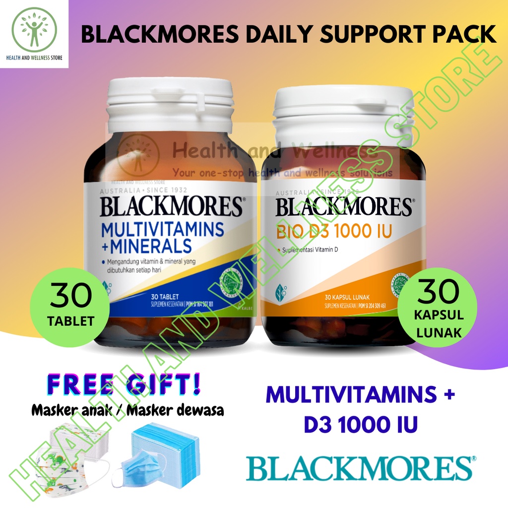 Jual PAKET BLACKMORES MULTIVITAMINS MINERALS 30 TABLET DAN VITAMIN BIO D3 1000 IU 30 KAPSUL ...
