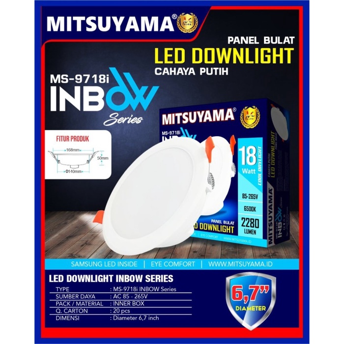 Jual LAMPU DOWNLIGHT LED 18 WATT PUTIH MITSUYAMA LAMPU PANEL LED INBOW 18w | Shopee Indonesia