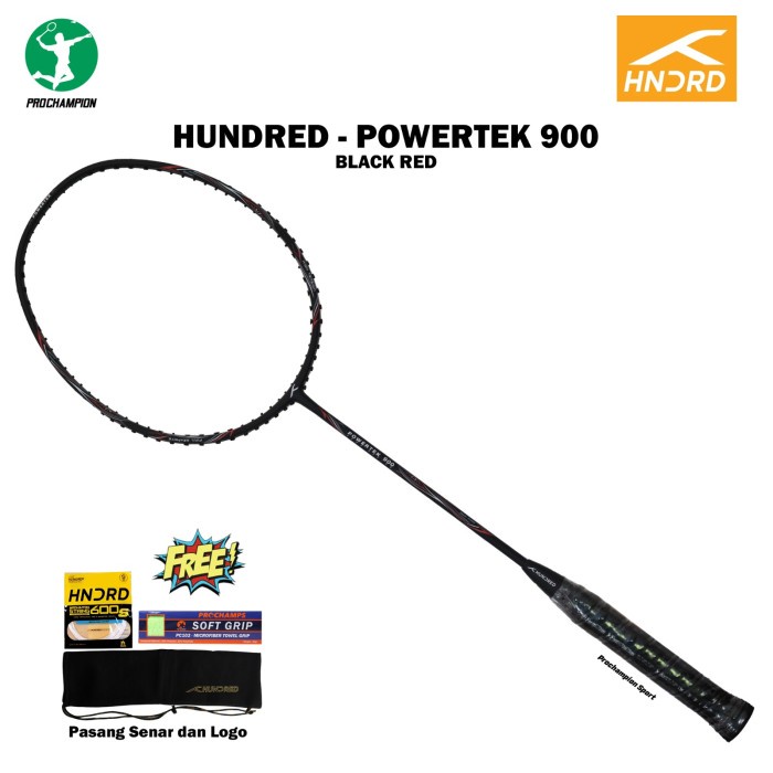 Jual Raket Badminton Original Hundred Powertek 900 - Black Red | Shopee ...