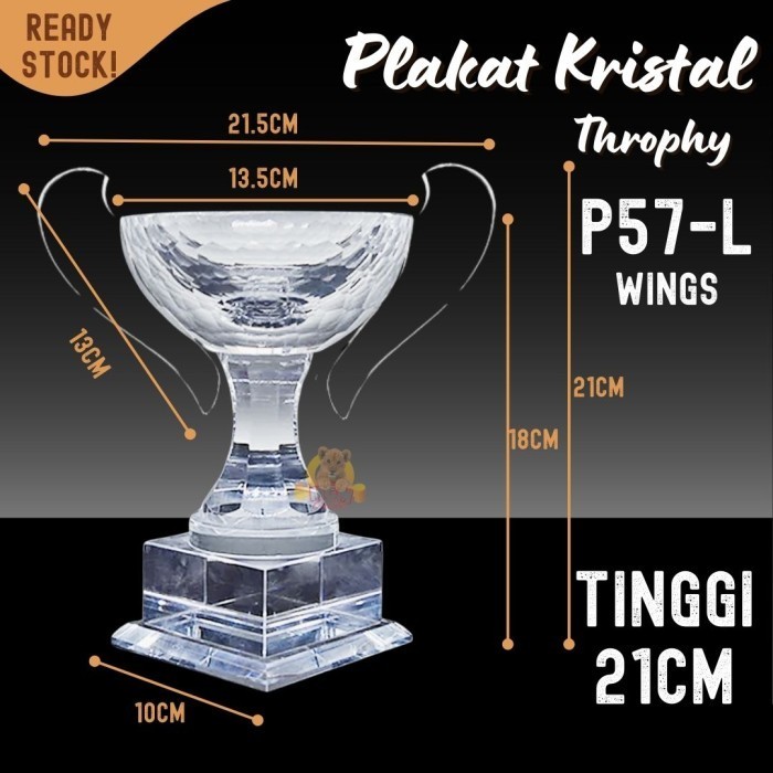 Jual P57-L Plakat kristal Trophy 18cm tinggi Crystal kaca Piala medali ...