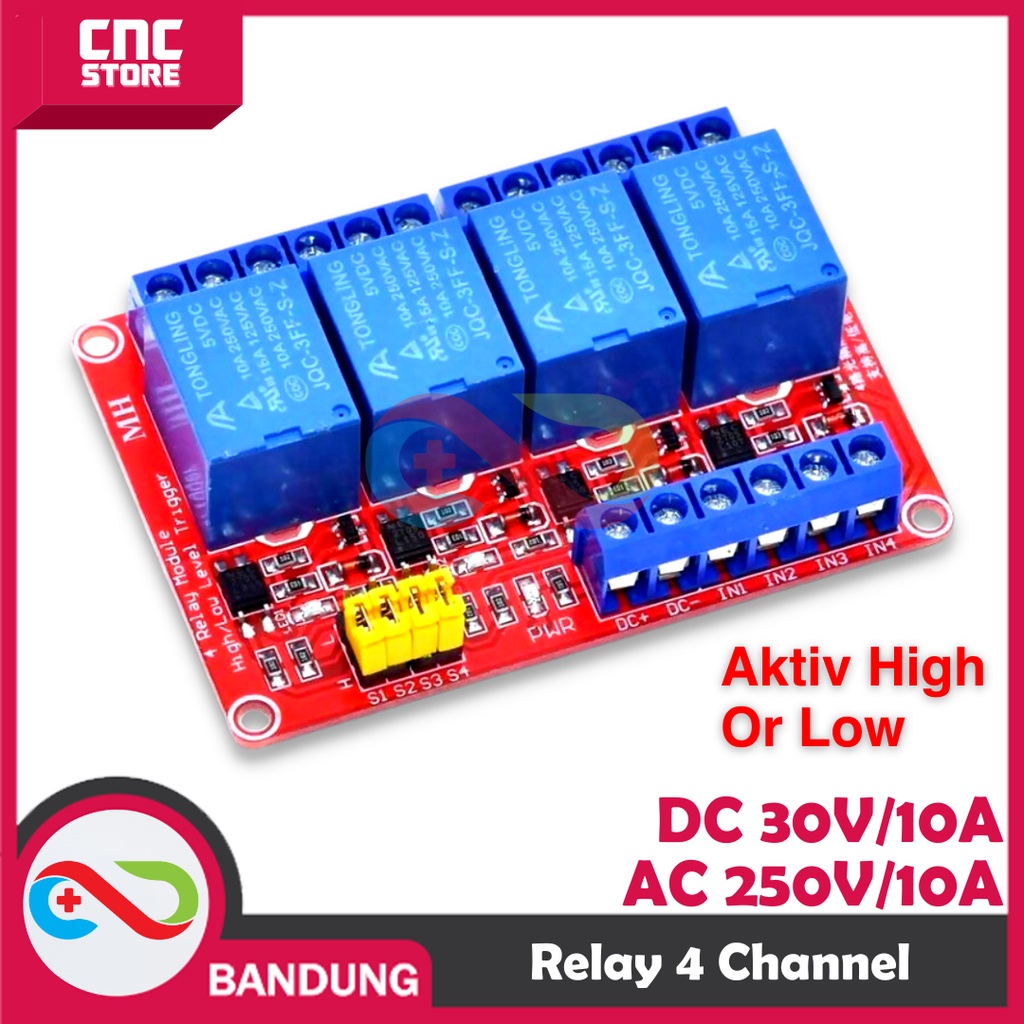 Jual MODULE RELAY 4 CHANNEL 5V AKTIV HIGH ATAU AKTIV LOW DENGAN ...