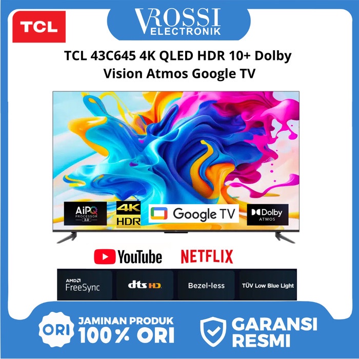 Jual TCL TV 43C645 QLED 4K UHD Google TV 43 INCH C645 SMART TV HDR10+ DOLBY | Shopee Indonesia