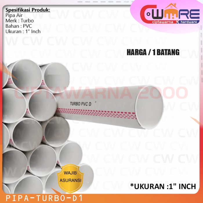 Jual Pipa Pralon PVC Air Turbo D Ukuran 1" Inch x 3.90M Pipa air ledeng ...