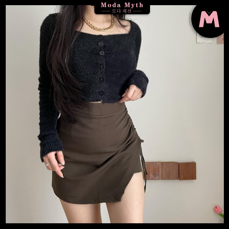 Jual MODAMYTH HT008 - ATASAN CARDIGAN SWEATER CROP FUR BULU KNIT IMPORT PREMIUM KOREAN STYLE ...