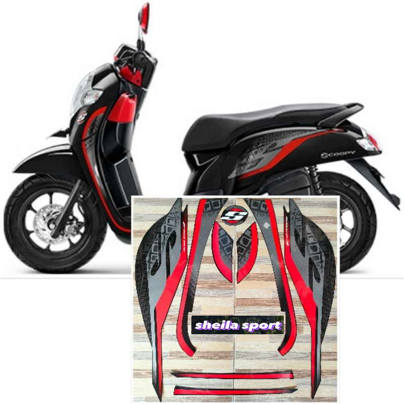 Jual Striping scoopy scopy stiker Honda Scoopy S hitam merah putih ...