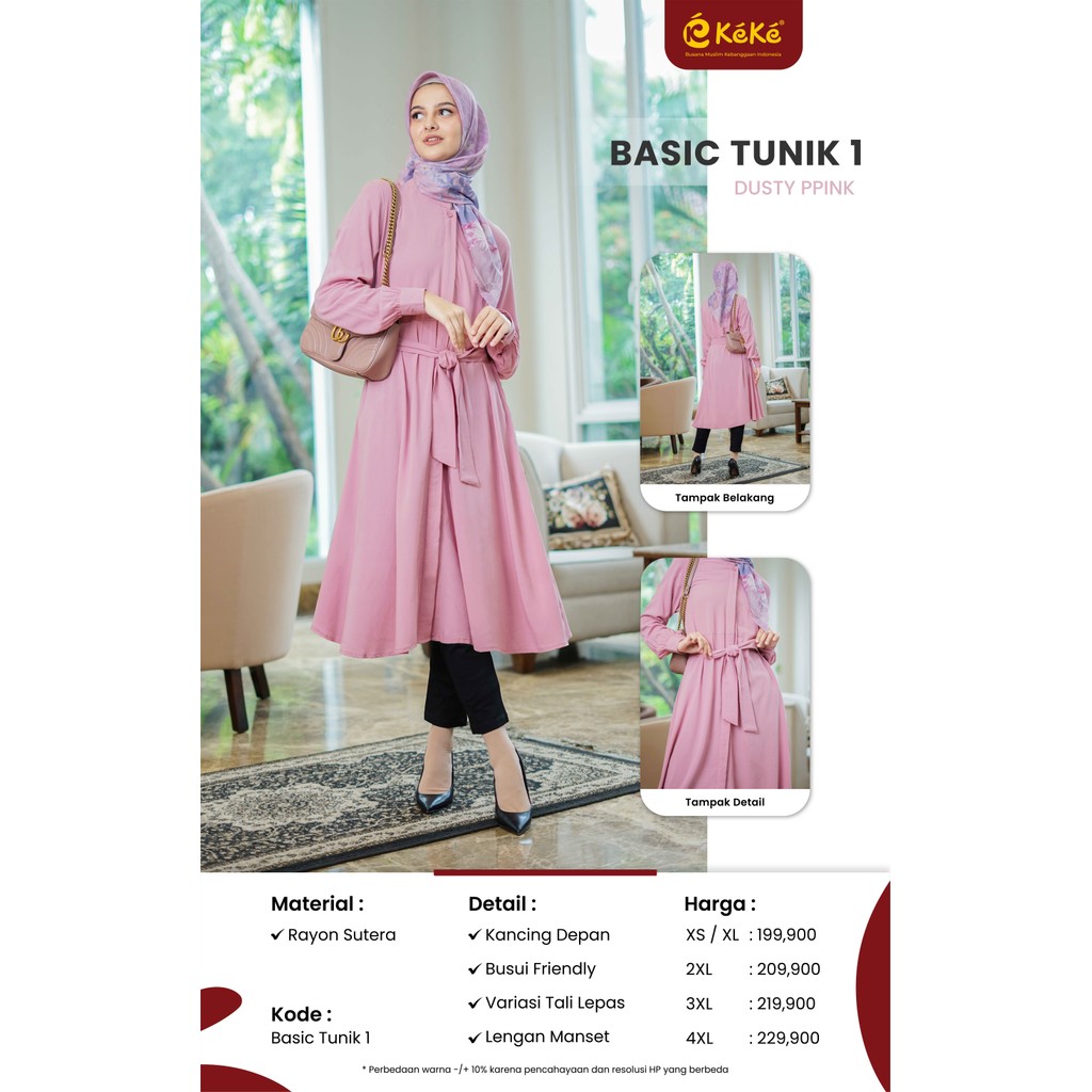 Jual Baju Muslim Wanita Dewasa Tunik Tnk Dl Basic Tunik 01 by Keke | Shopee Indonesia