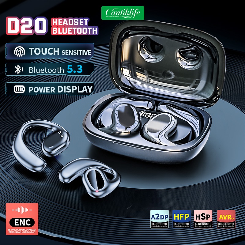 Jual COD OPEN EAR TWS D20 Bluetooth 5.3 Headset With Mic 18D HiFi ...