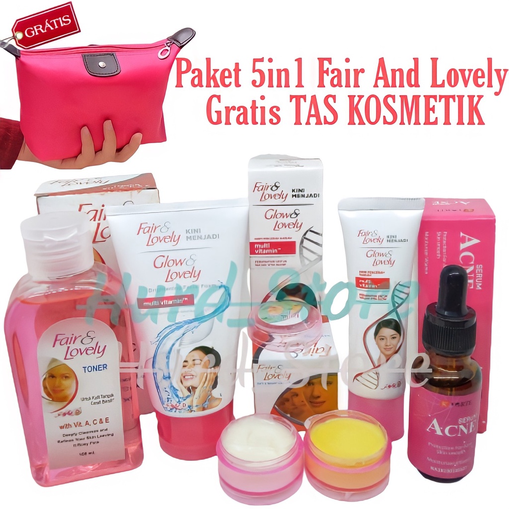 Jual HM Paket 5 in 1 Fair And Lovely [ Gratis TAS KOSMETIK ] - Cream Siang Malam - Pelembab ...