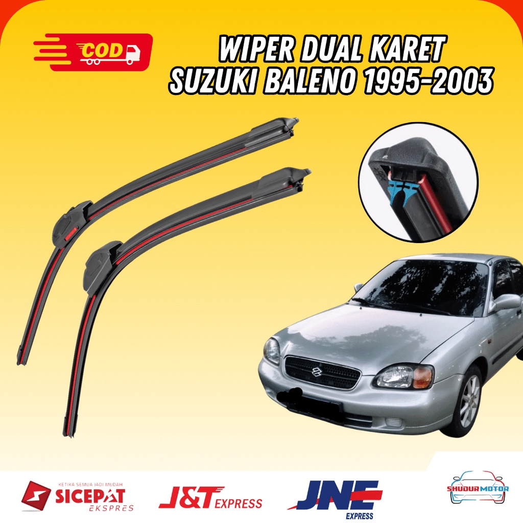 Jual Wiper Dual Blade - Suzuki Baleno 1995 - 2003 - Wiper 2 Lapis Karet Frameless Model Karet ...