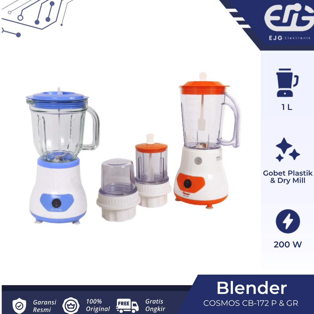 Jual Cosmos Blender 3 In 1 Plastik/Kaca 1 Liter CB-172P/GR | Shopee ...