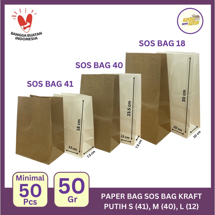 Jual SOS Bag Paper Bag Coklat Putih 50 Gr Untuk Bungkus Kantong Kertas ...