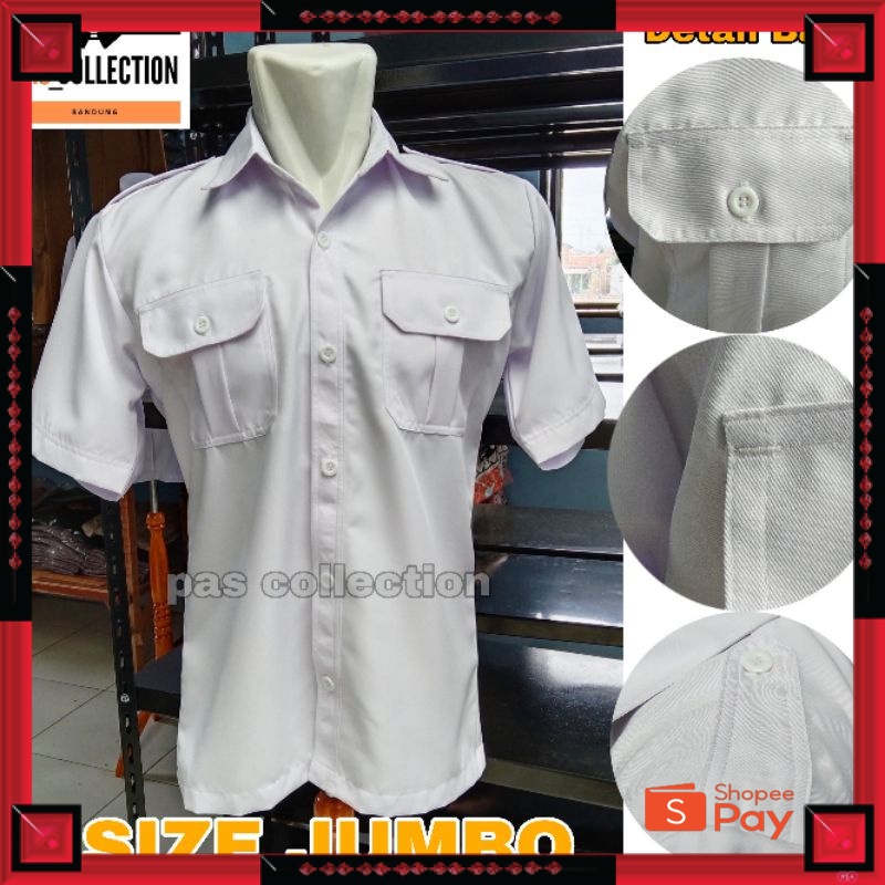 Jual 12.12 SERAGAM SALE / Kemeja Seragam Pns Putih baju kerja PDH Pns Lengan Pendek JUMBO SIZE ...