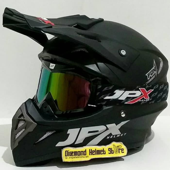 Jual Dijual Paket Helm cross JPX Fox1 Solid Black Goggle JPX Black Rainbow parts Limited ...