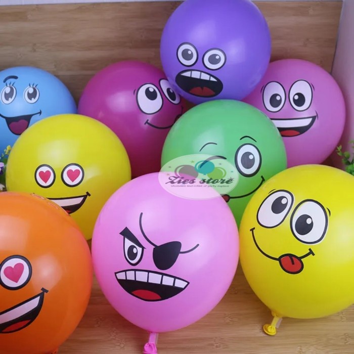 Jual ISI 100 Balon Latex Emoticon Mix / Balon Emoji Warna Warni 12 inch ...