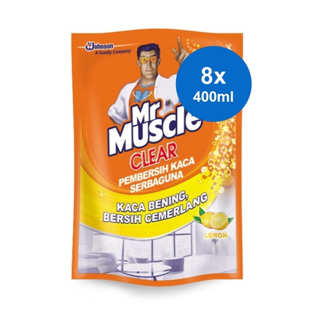 Jual Mr. Muscle Glass Liquid Lemon Pouch 400 ml x 8 | Shopee Indonesia