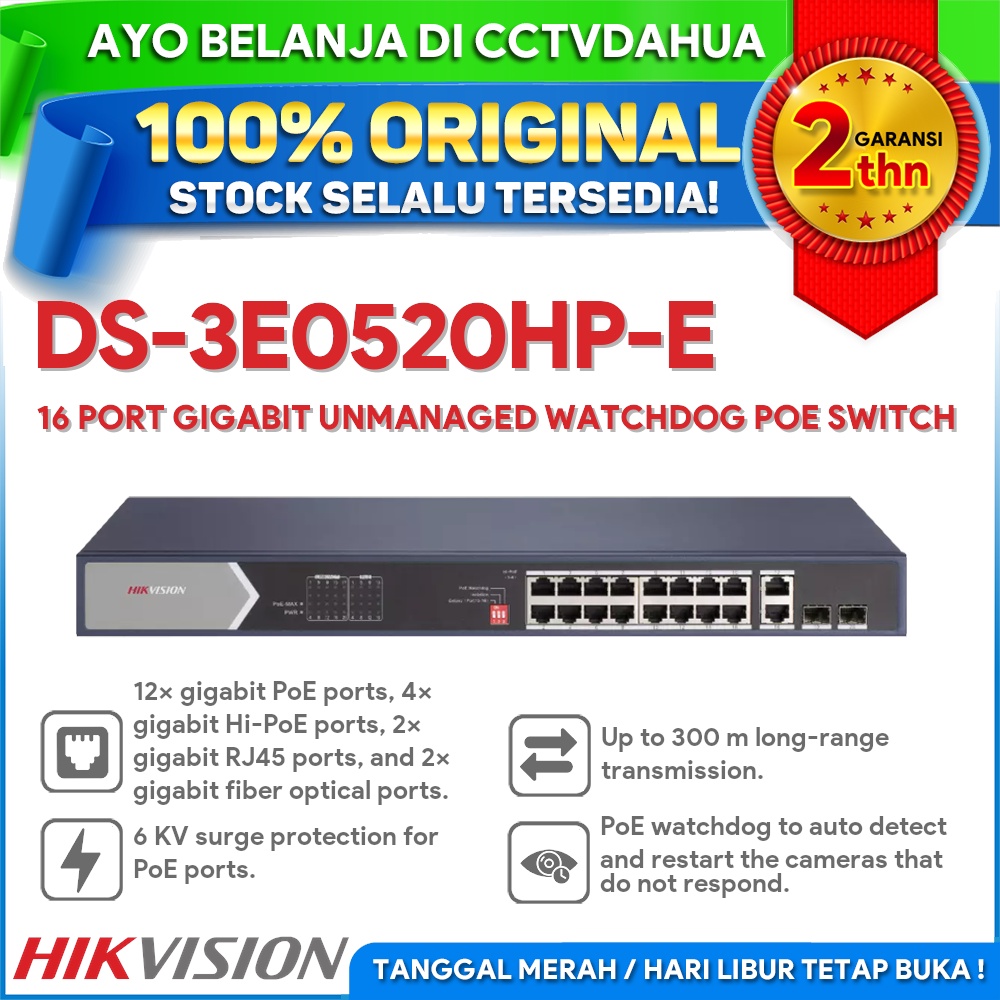 Jual HIKVISION DS-3E0520HP-E 16 PORT GIGABIT UNMANAGED WATCHDOG POE ...