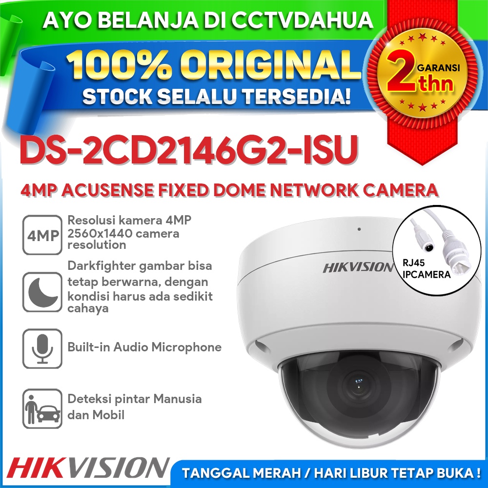 Jual HIKVISION DS-2CD2146G2-ISU 4MP ACUSENSE FIXED DOME NETWORK CAMERA | Shopee Indonesia