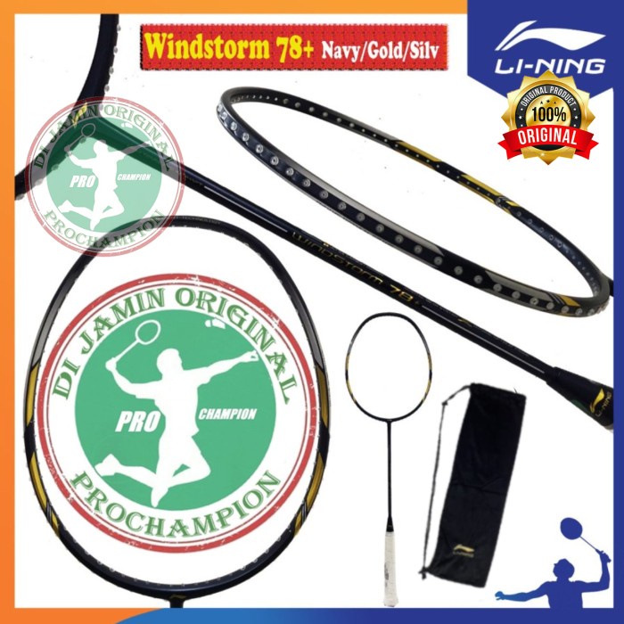 Jual LINING WINDSTORM 78 PLUS RAKET BADMINTON ORIGINAL - NAVY GOLD ...