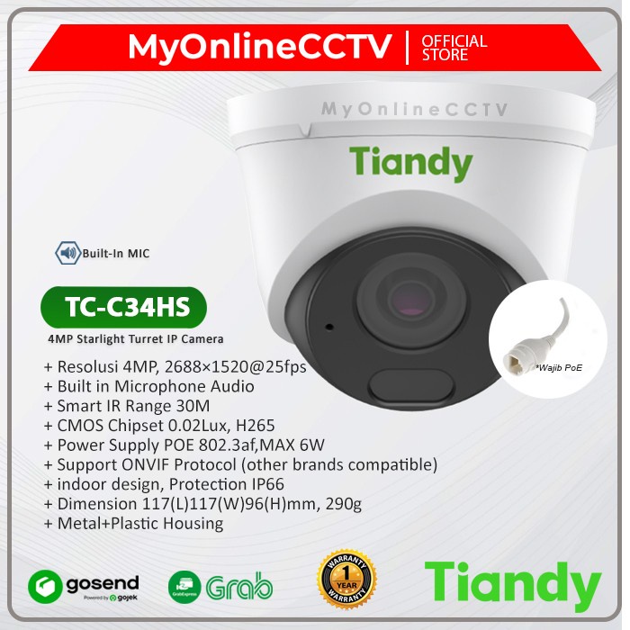 Jual IP Camera CCTV Tiandy TC-C34HS 4MP Audio Starlight PoE Onvif ...