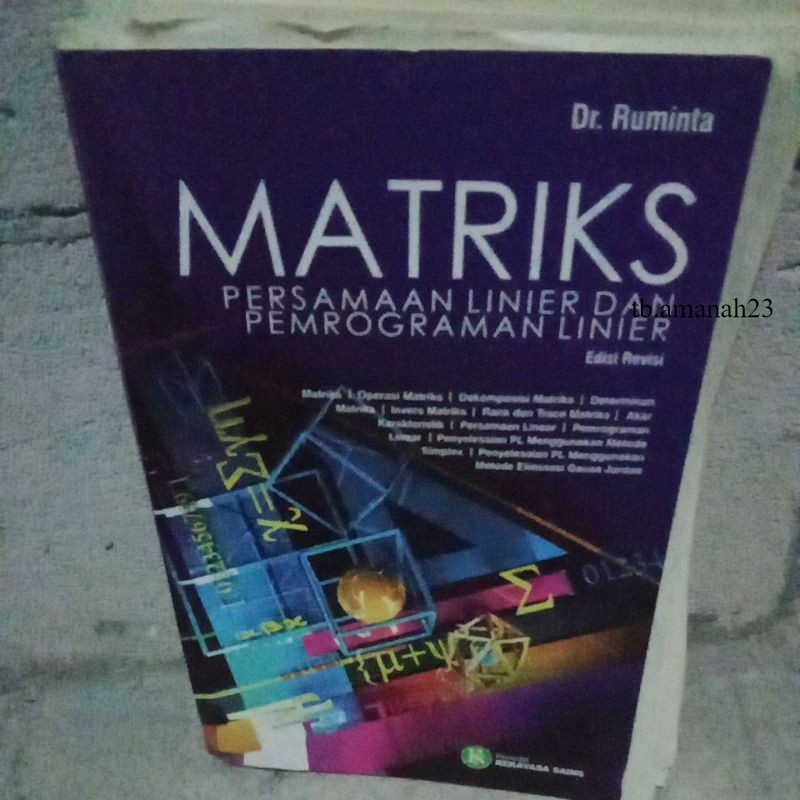 Jual Buku Matriks Persamaan Linier by Dr. Rumita | Shopee Indonesia