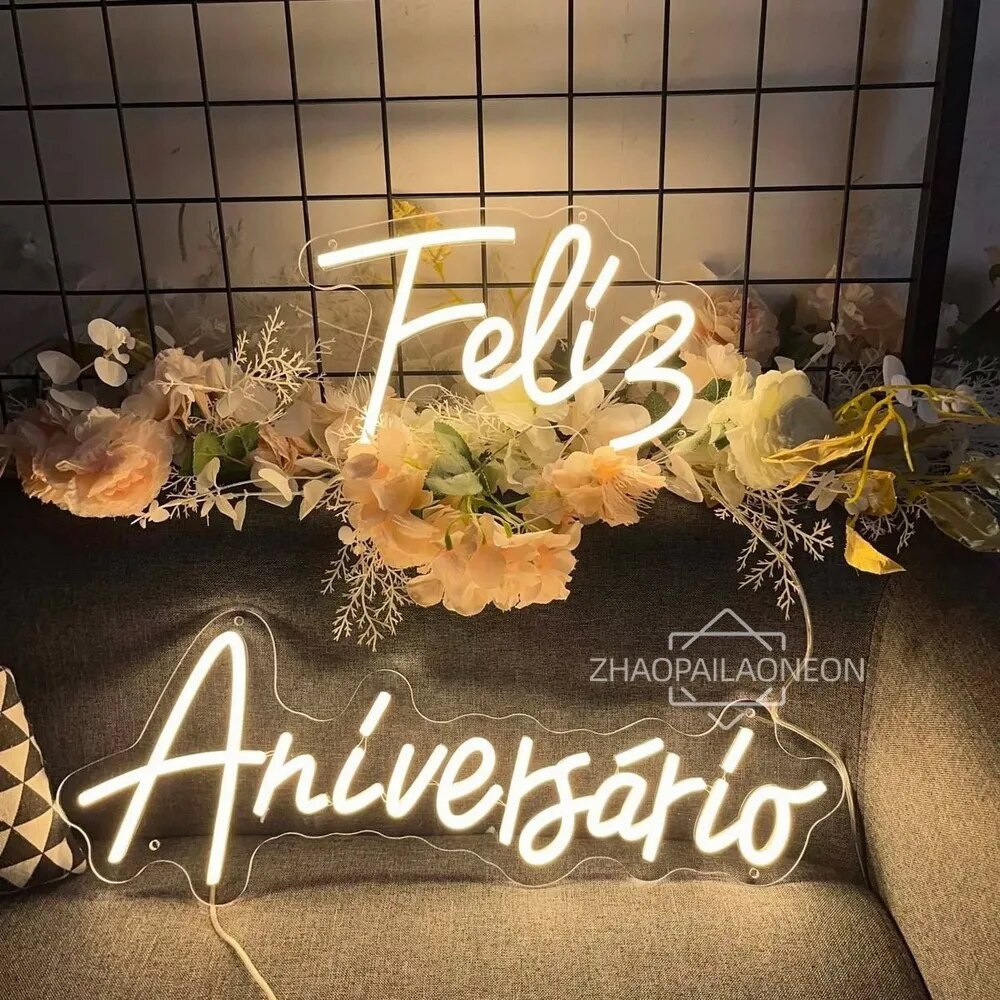 Jual Feliz Aniversario Neon Sign Led Lights Happy Birthday Decor Party Neon Led Sign Room Decor ...
