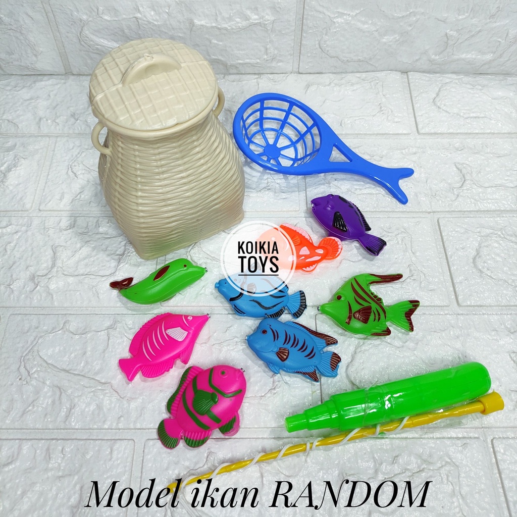 Jual Mainan anak pancing ikan magnet dengan tas keranjang dan serok ...